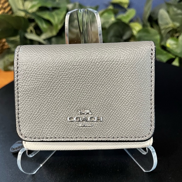 Coach | Bags | Coach Micro Gray Ivory Pebbled Leather Wallet | Poshmark